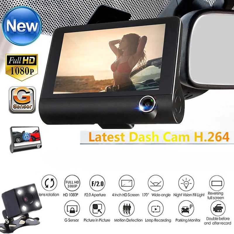 3 in 1 Car dashcam for Car Front + Interior + Rear Dash Cam Night ...
