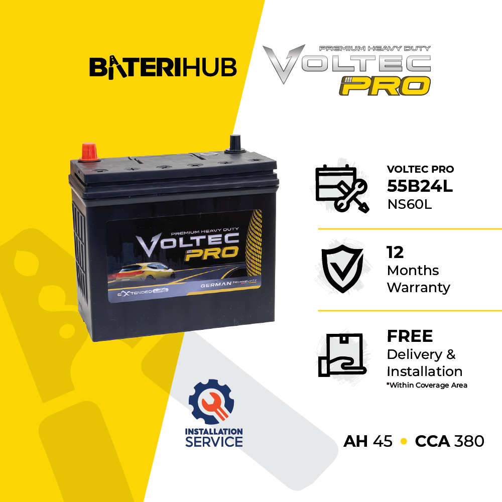 [Installation Provided] 55B24L 55B24LS | Voltec PRO | Car Battery Vios Civic Almera Iswara NS60L ...