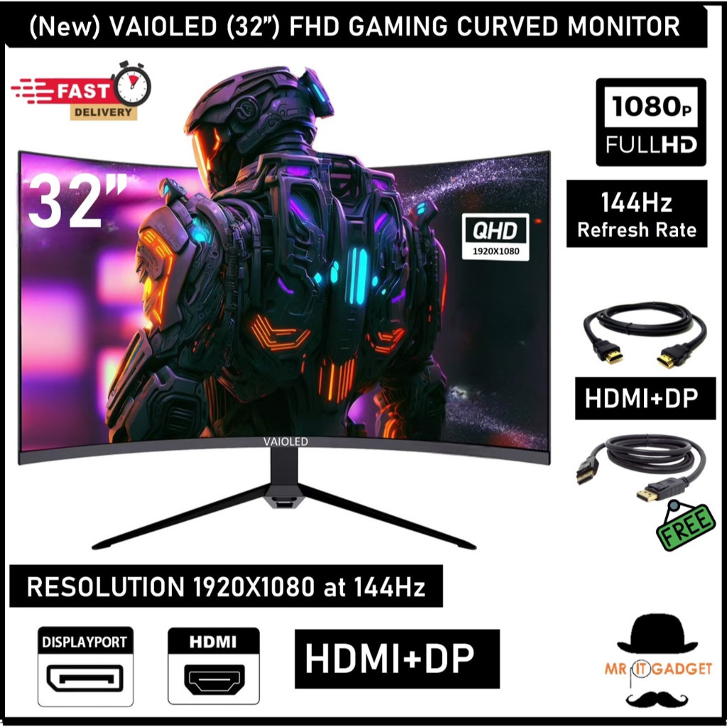 (New) VAIOLED 32 inch Curved Gaming Monitor 144hz (1920X1080) PS4/PS5 ...