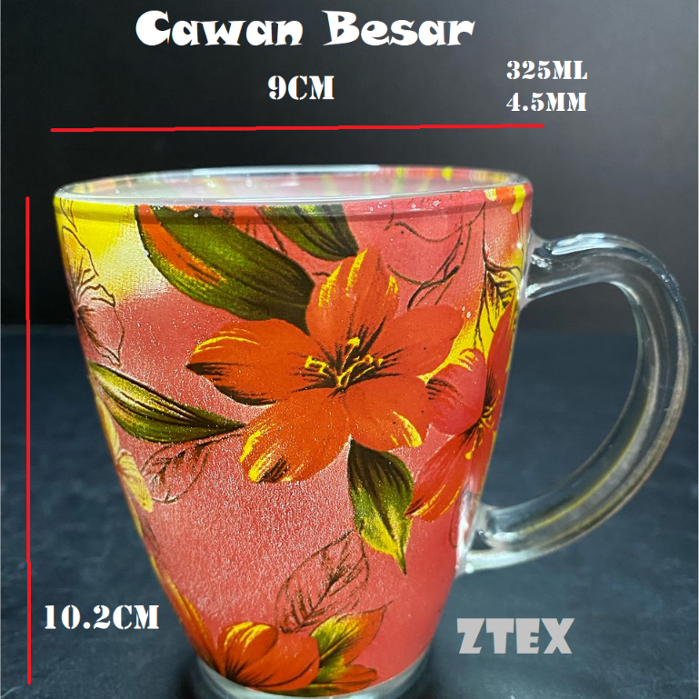 [READY STOCK] Big Glass Cup Floral Design/mug/orange yellow green/cawan ...