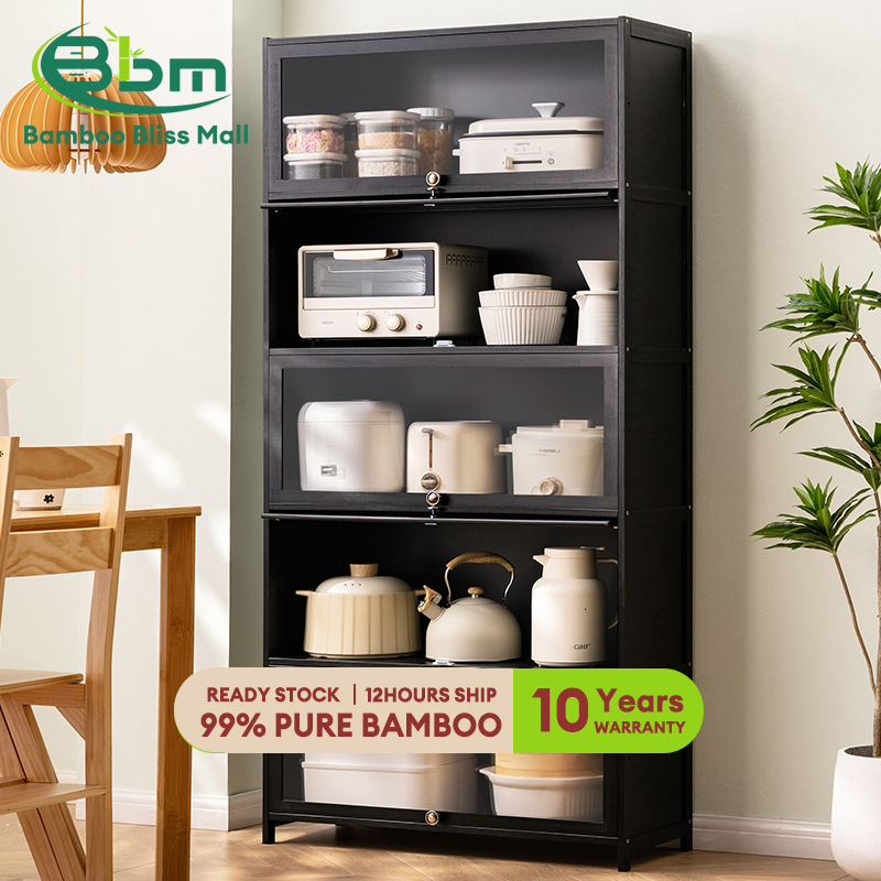 BBM Almari Dapur Bamboo Acrylic Glass Kabinet Rak Dapur Bertutup Dapur Kitchen Cabinet Dapur ...