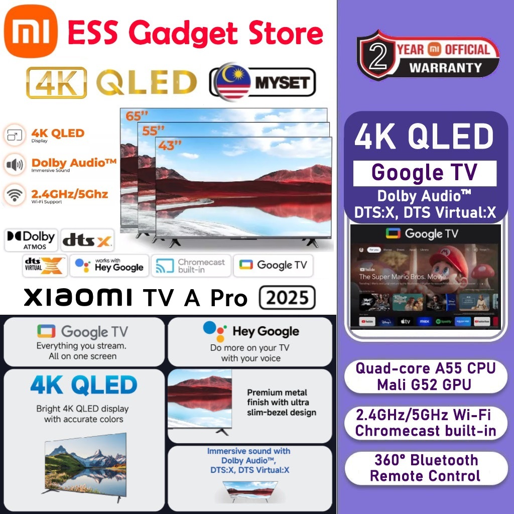 MYSET Xiaomi TV A Pro (2025) QLED 4K UHD Google TV 43" | 55" | 65 ...