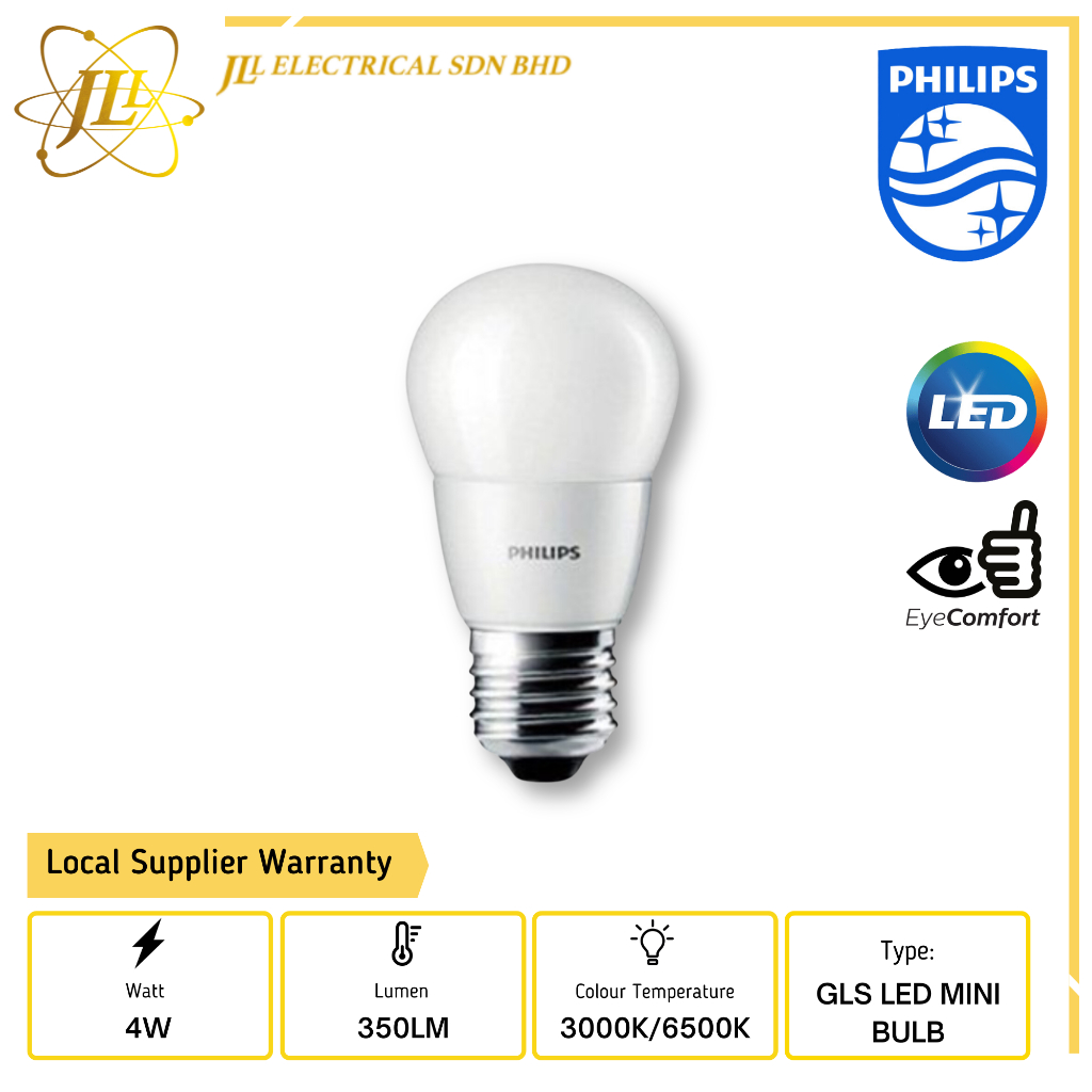 PHILIPS MYCARE 4W 350LM E27 P45 EYECOMFORT GLS LED MINI BULB [3000K/6500K] | Shopee Malaysia