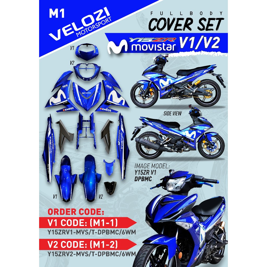 YAMAHA Y15 V1 /Y15 V2 BODY COVER SET VELOZI MOVISTAR COVER SET STICKER ...