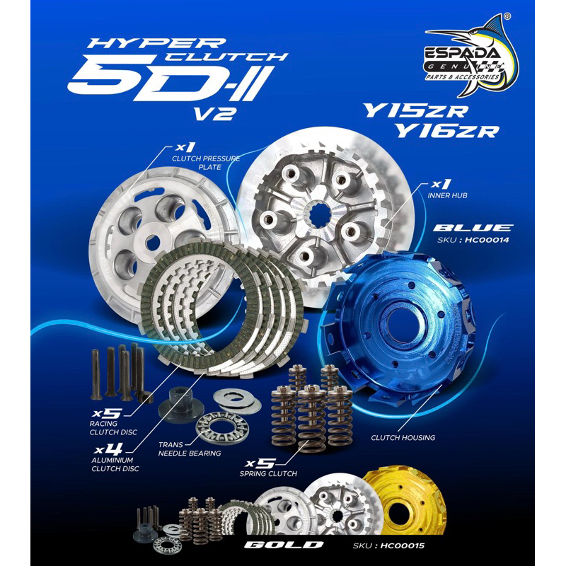 ESPADA HYPER CLUTCH Y15ZR Y16ZR FULL SET CNC SIAP CLUTCH PLATE SPRING ...