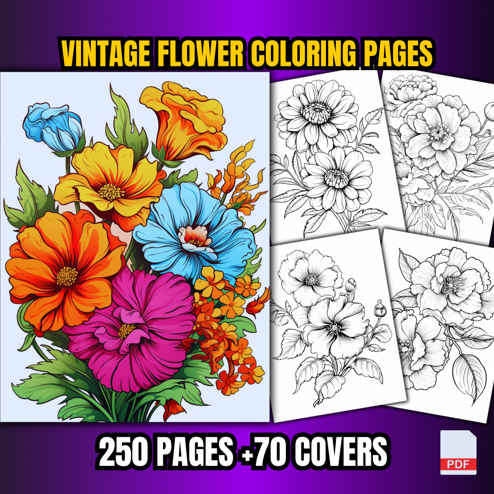 [PDF] 250 Vintage Flower Coloring Pages For Adults | Shopee Malaysia