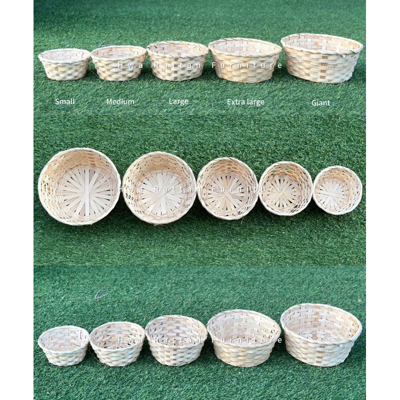 Bamboo storage display basket round hamper container lightweight tray ...