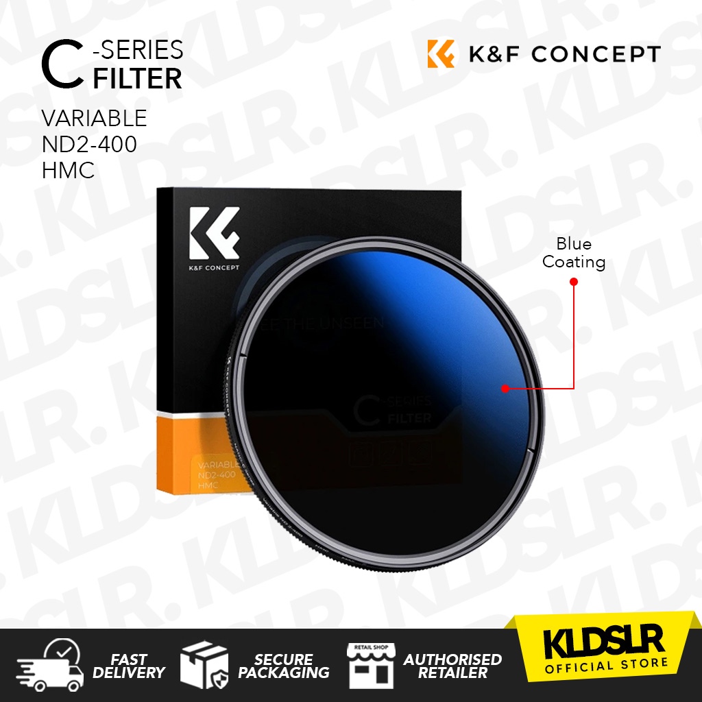 K&F Concept C-Series ND2-400 Variable Fader Neutral Density Adjustable ND Filter with Blue ...