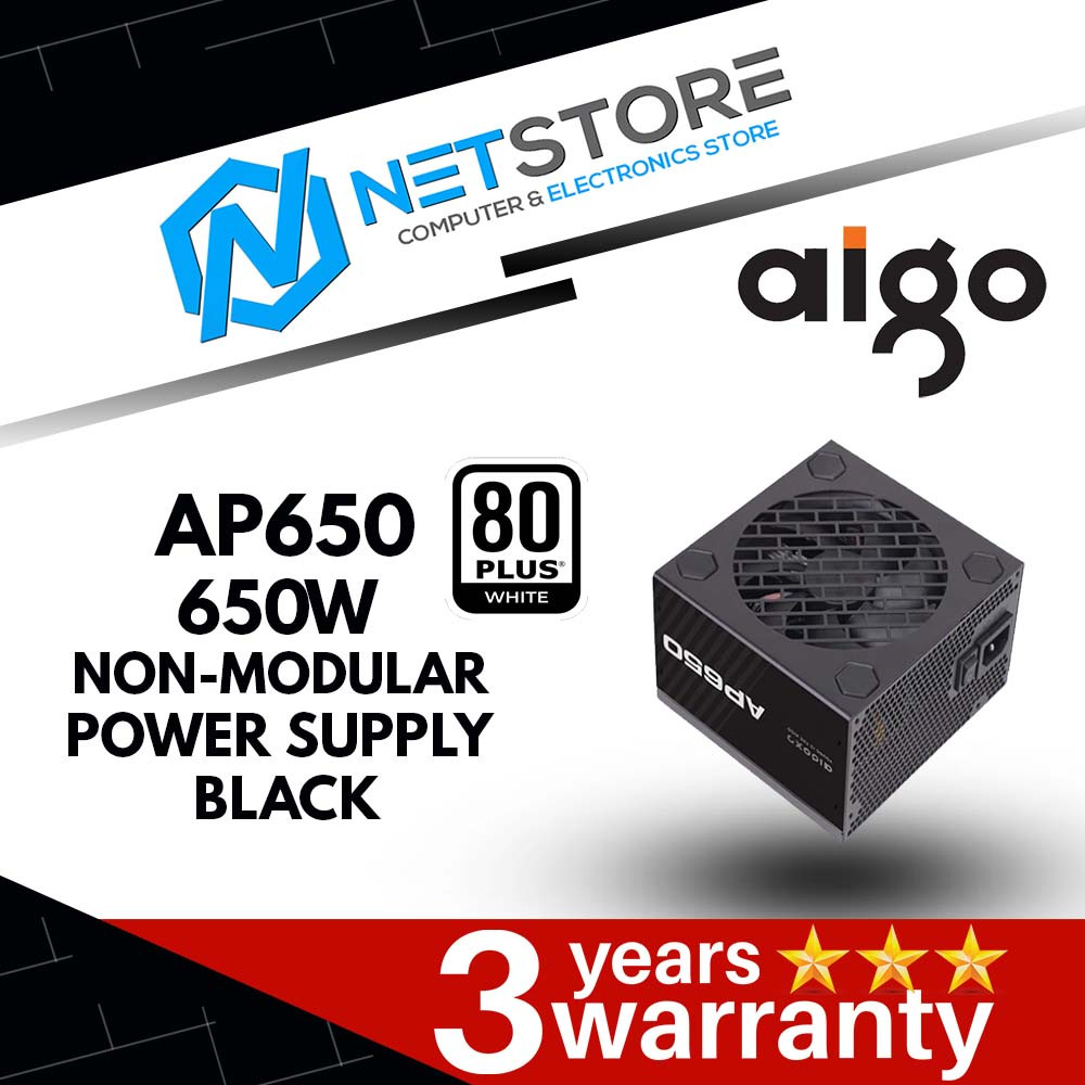 AIGO AP650 80 PLUS WHITE 650W NON- MODULAR ATX POWER SUPPLY - BLACK ...