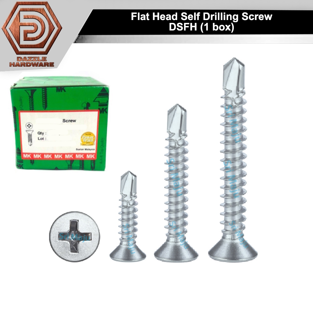 [ 1 unit = 1 box ] Self drilling screw flat head screw DSFH skru tebuk ...