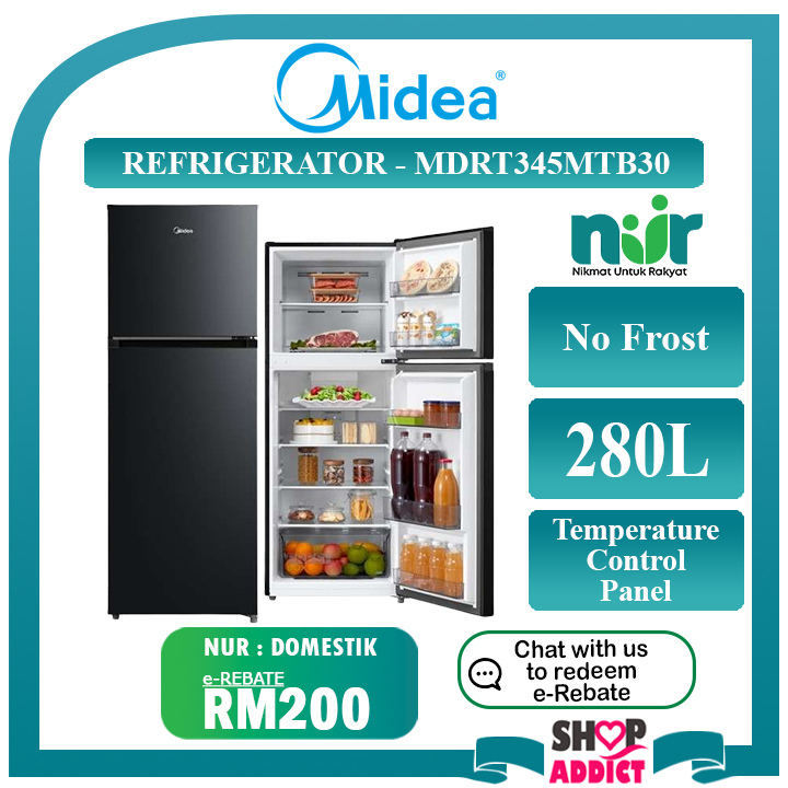 Midea 280L 2-Doors Refrigerator MDRT345MTB30 Peti Sejuk with No Frost ...
