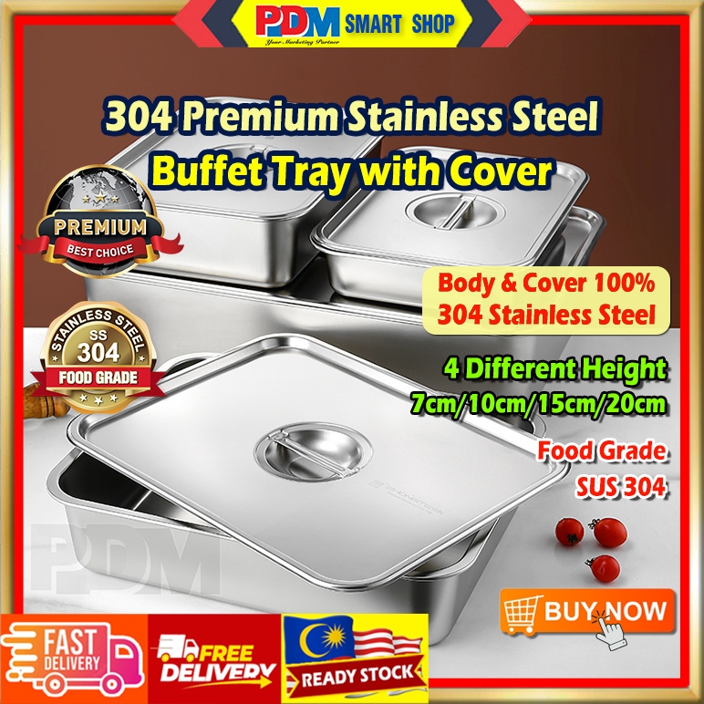 PDM SUS 304 Buffet Tray with Cover Rectangle Deepened Food Trays ...