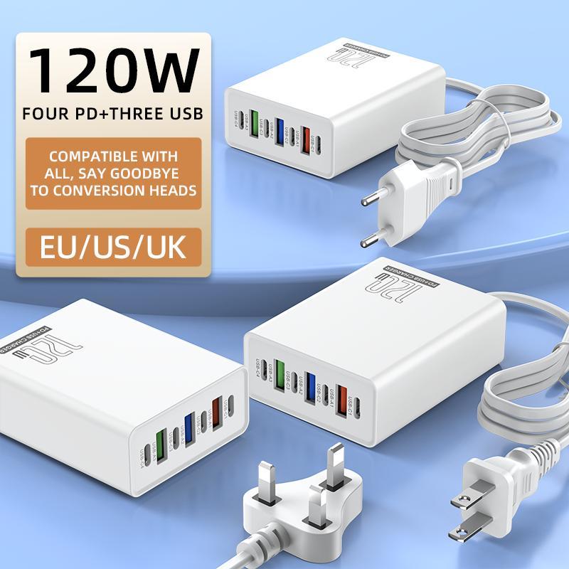 120w Charger 7 Ports USB Type C PD Fast Charger Fast Charge 3.0 USB ...