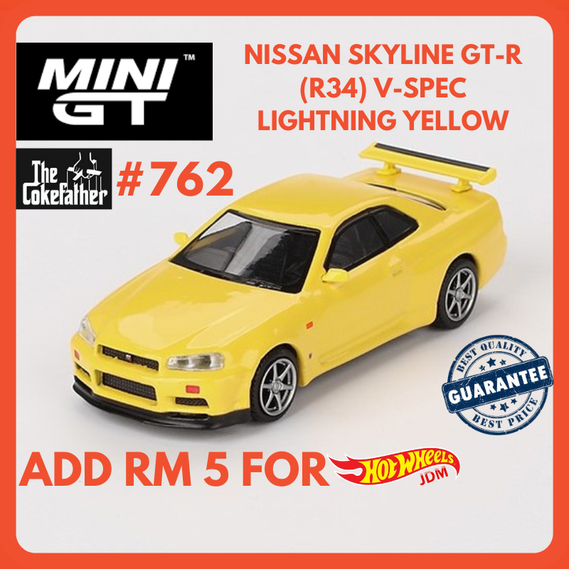 MINI GT 762 Nissan Skyline GT-R R34 V-Spec Lightning Yellow #762 ...