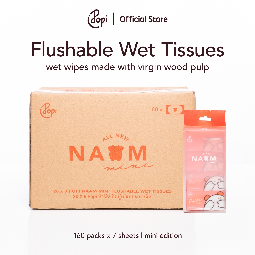 160 pek Popi Naam Mini Tisu Basah Tandas | Gentle Flushable Wet Tissues ...
