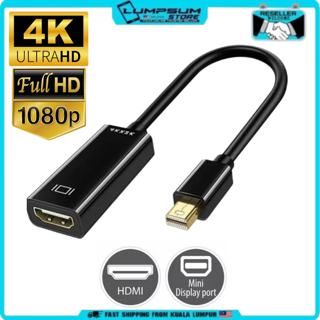 Mini DP Thunderbolt HDMI 1080p 4K Mini DisplayPort Male to HDMI Female ...