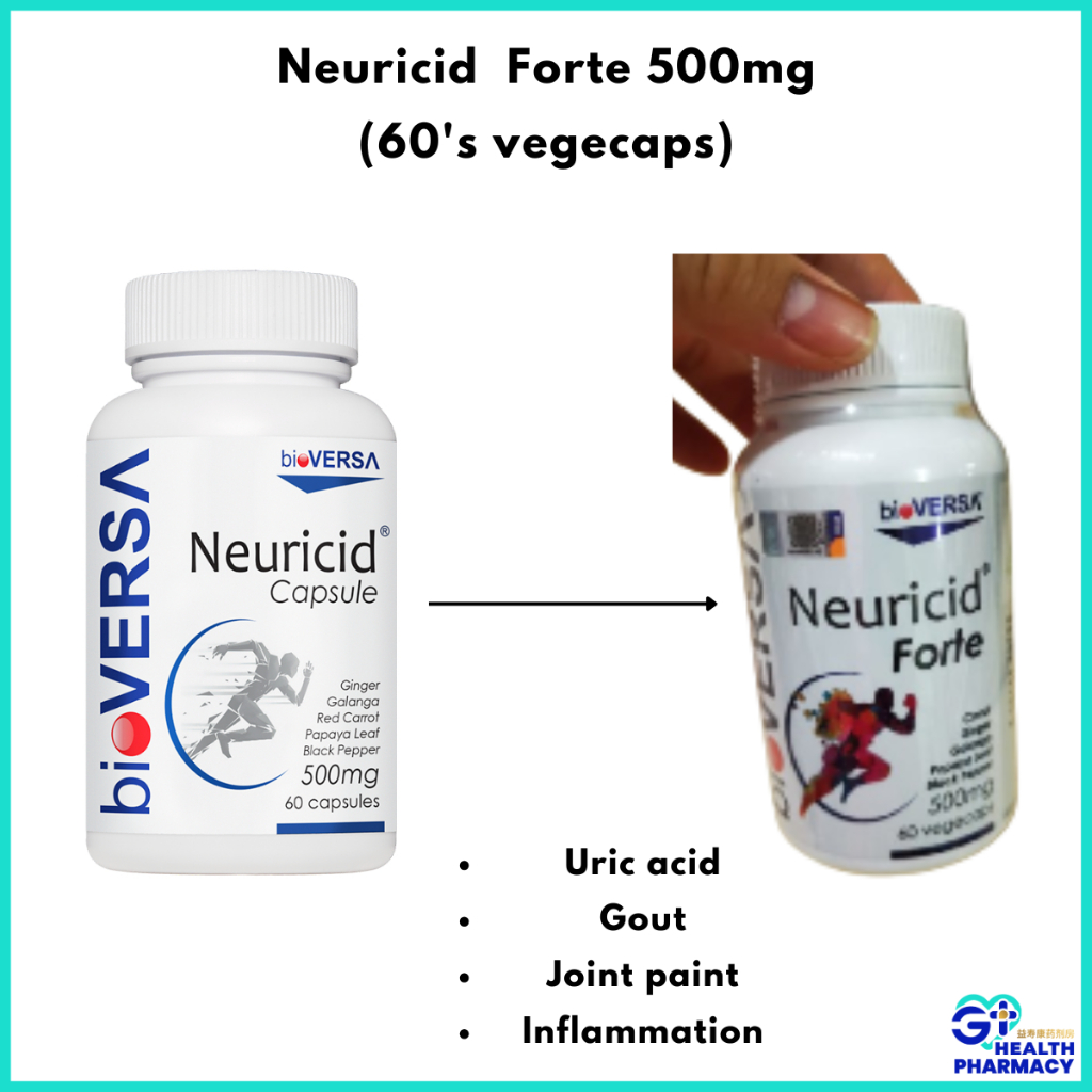Bioversa Neuricid Forte Capsules 500mg 60's (Uric Acid/Gout/Joint Pain ...