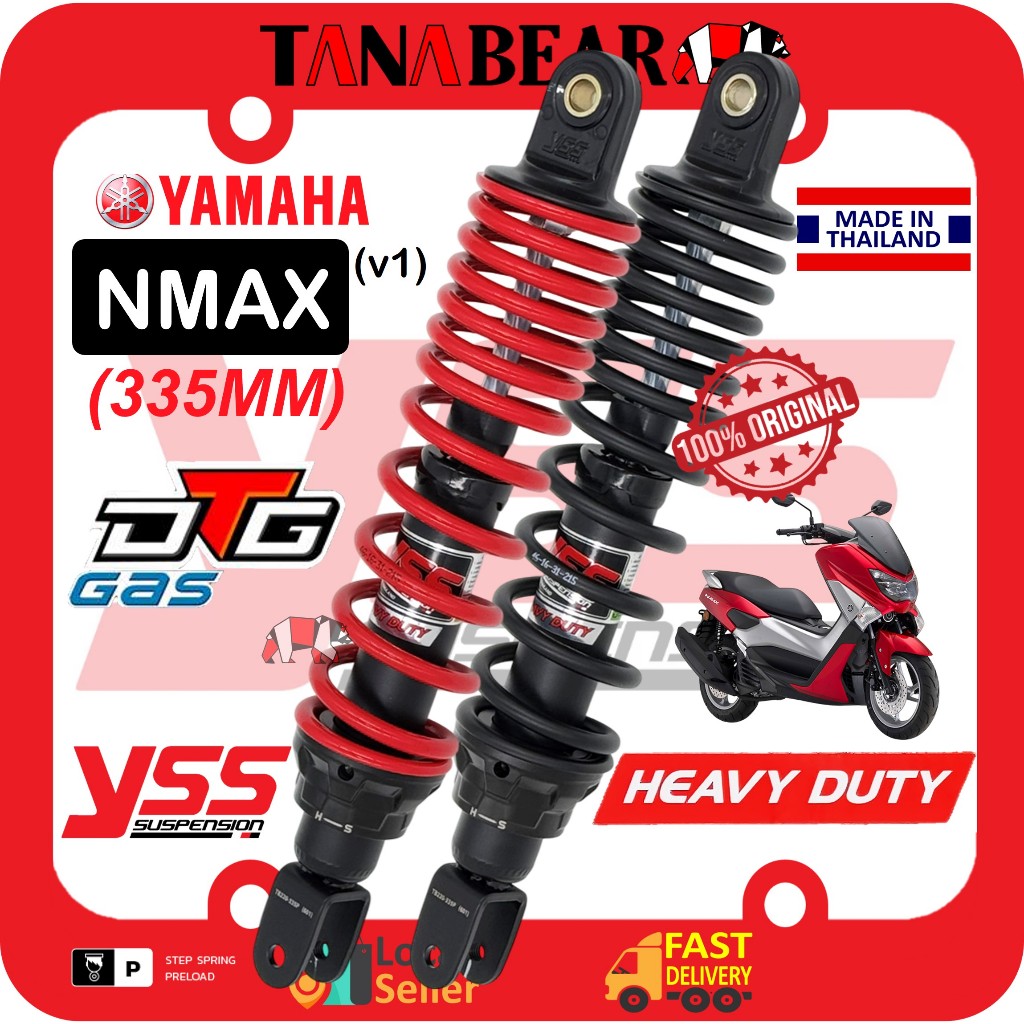 YSS NMAX V1 (335MM) Heavy Duty DTG Gas Shock. V1 ONLY. Adjustable ...