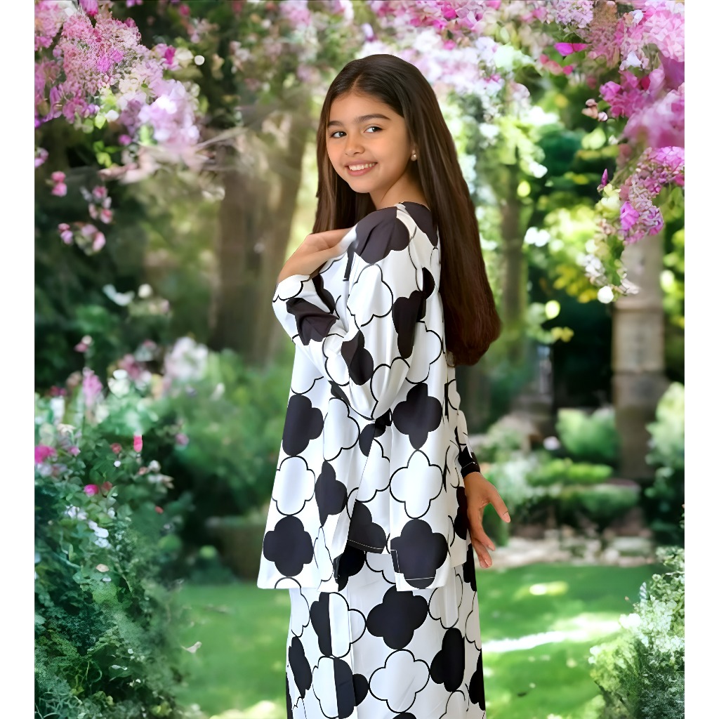 Salang Family Raya Kids Girl Baju Kurung Long Sleeve Monochrome Bloom ...