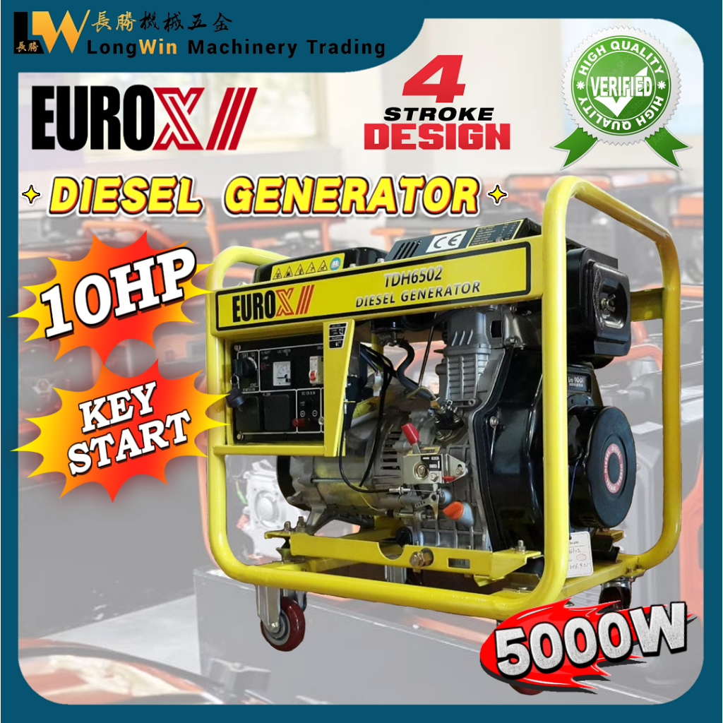 EUROX/// TDH6502 4-Stroke Design Portable Electric Start Diesel Generator 10HP 5000W | Shopee ...