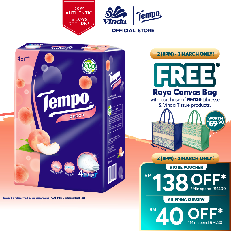 Tempo Soft Pack Facial Tissue 4ply Peach Limited Edition (4x90s ...