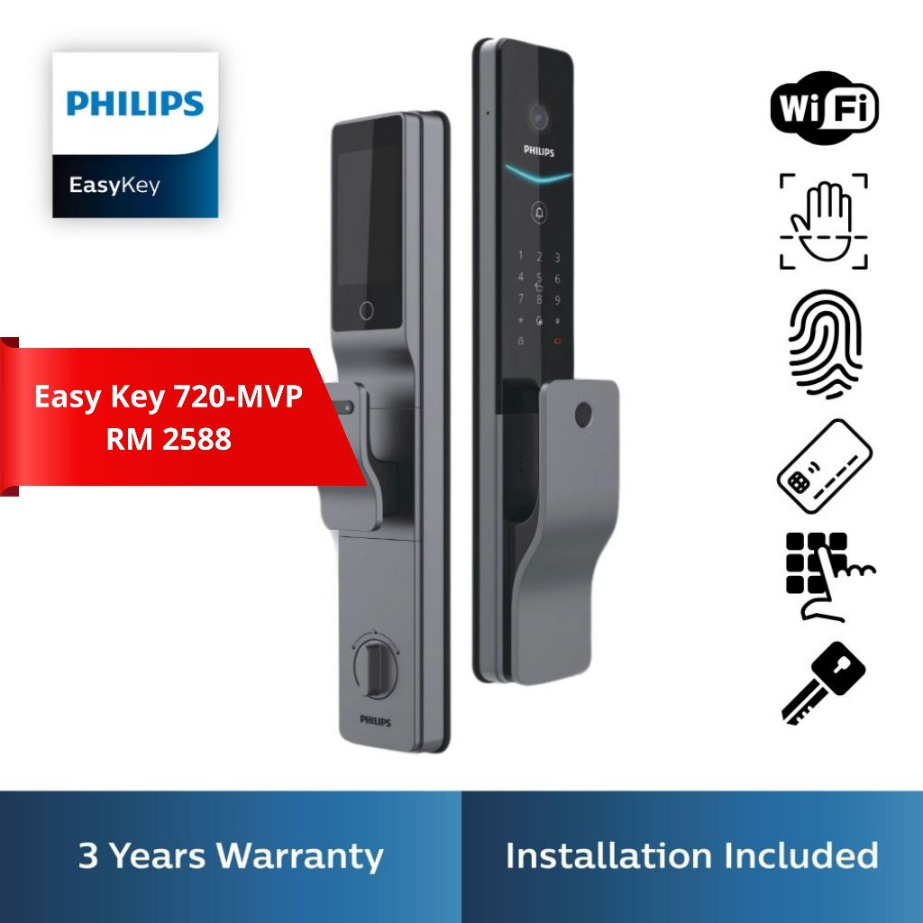 Philips Digital Lock Easy Key 720-MVP, Includes Installation* | Shopee Malaysia
