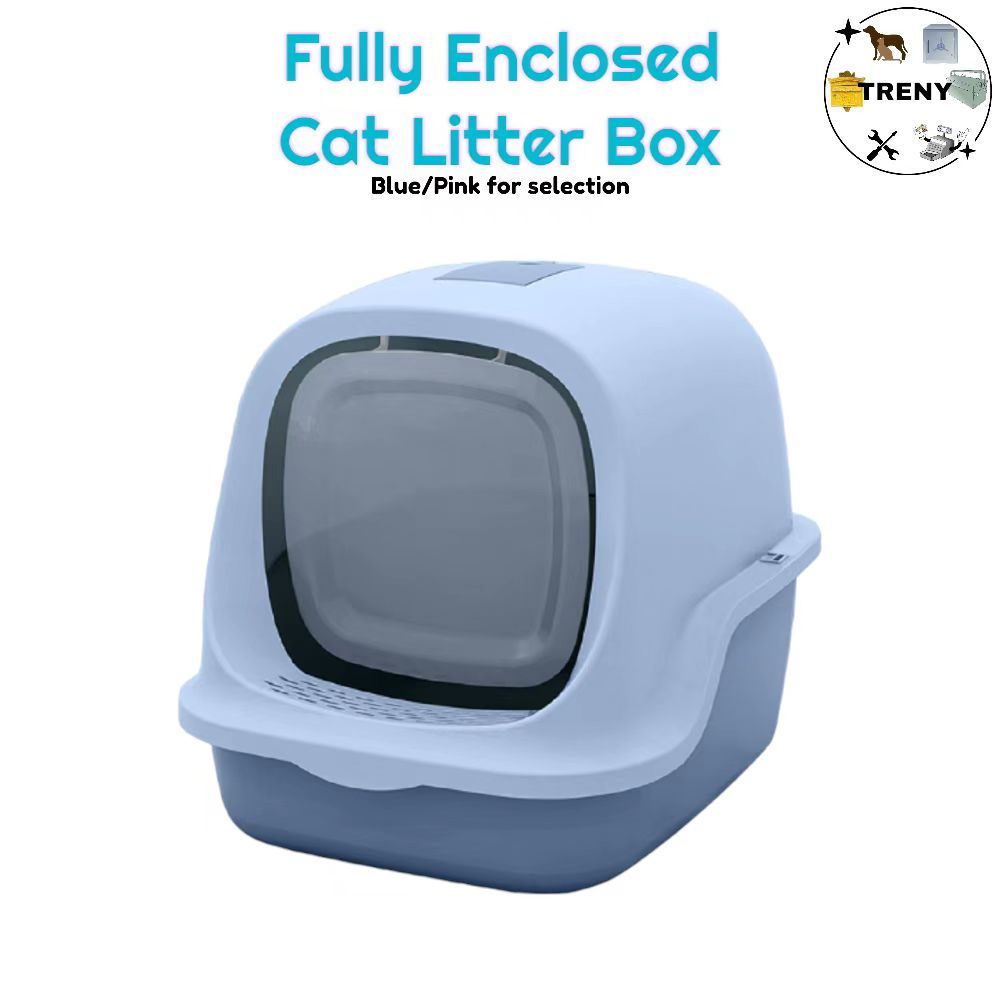 TRENY Cat Litter Box Large Fully Enclosed Splash Proof Toilet Kucing ...