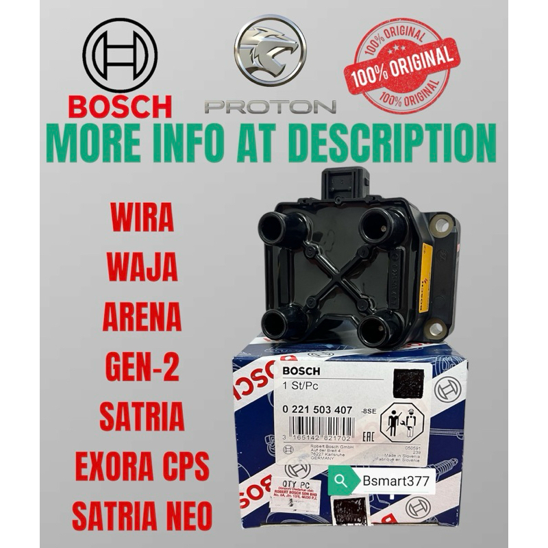 100% ORIGINAL Bosch ignition plug coil wira arena satria vdo/waja ...