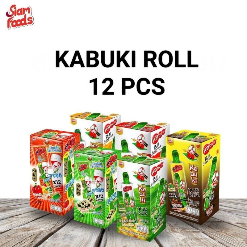 KABUKI ROLL SEAWEED 12 ORIGINAL PRAWN PAPRIKA SQUID RUMPAI LAUT SEAWEED SNACK ROLL | Shopee Malaysia