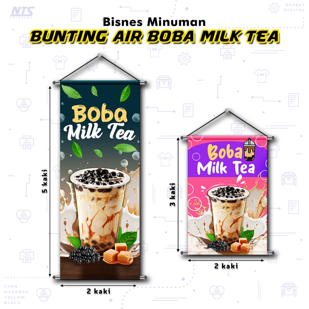 🔥FREE DESIGN🔥 Bunting Air Boba Milk Tea - Tebal / Kalis Air / Tahan Lasak - Peniaga Penjual Air ...