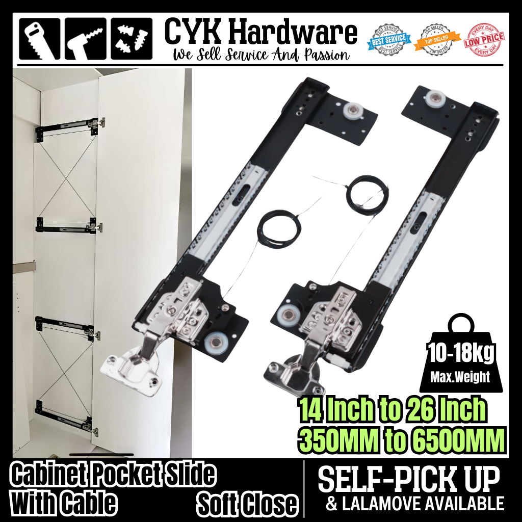 Cabinet Furniture 14'' 350MM To 26'' 650MM Pocket Door Slide With Cable ...