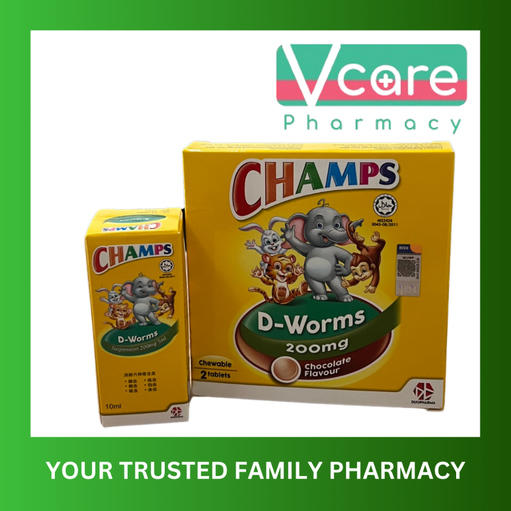 CHAMPS D-WORM 200MG TAB 2'SX12 / CHAMPS D-WORM 200MG SUSPENSION 10ML ...