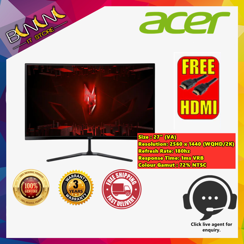 ACER NITRO ED270U S3 / ED270US3 27" CURVED GAMING MONITOR ( 27" VA WQHD ...