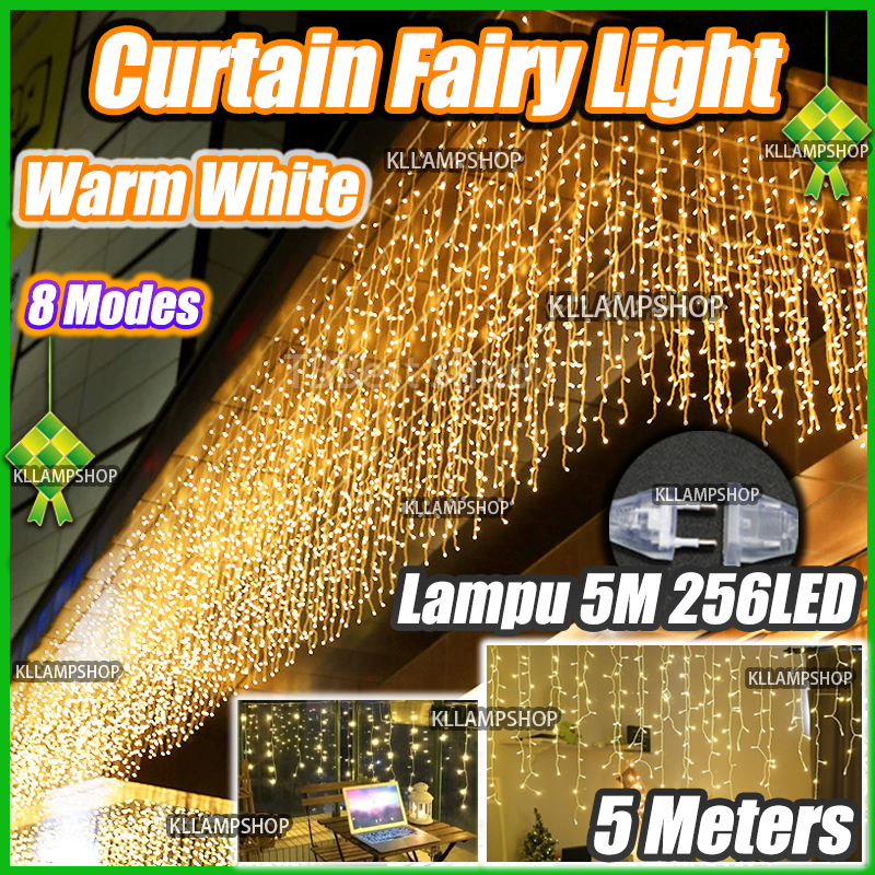 👍5m 256LED Fairy Light Hari Raya 2025 Curtain Led light strip Lampu ...