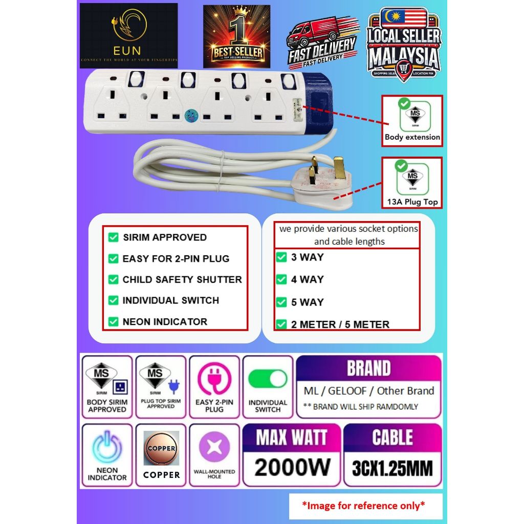 [READY STOCK][SIRIM] Surge Protector Power Extension Socket Plug 3 Pin ...