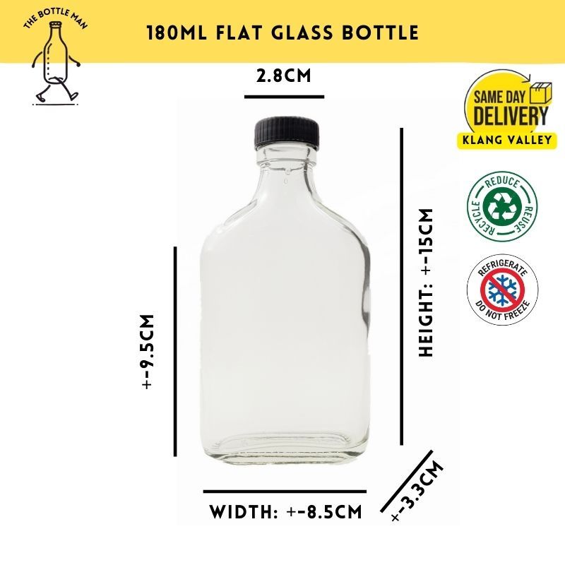 180ml Clear Glass Flat Bottle / Business use Cold Brew Bottle / Juice ...