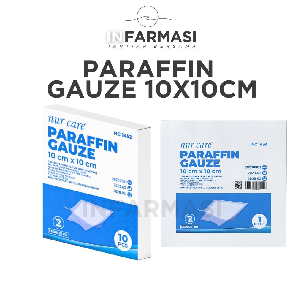 Nur Care Paraffin Gauze 10cm x 10cm NC1452 | Balutan Luka Steril | 3’s ...