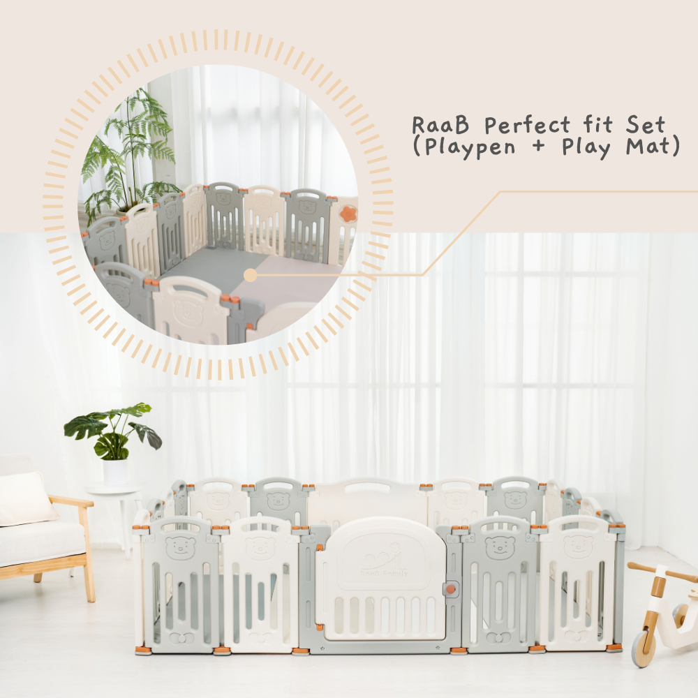 RaaB Family™ Perfect Fit Bear Playpen Play Yard with Play Mat Combo ...