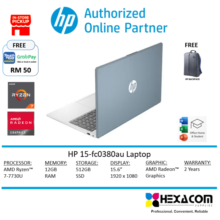 HP 15-FC0380AU LAPTOP (RYZEN 7-7730U/12GB/512GB/AMD RADEON GRAPHIC/OPI+ ...