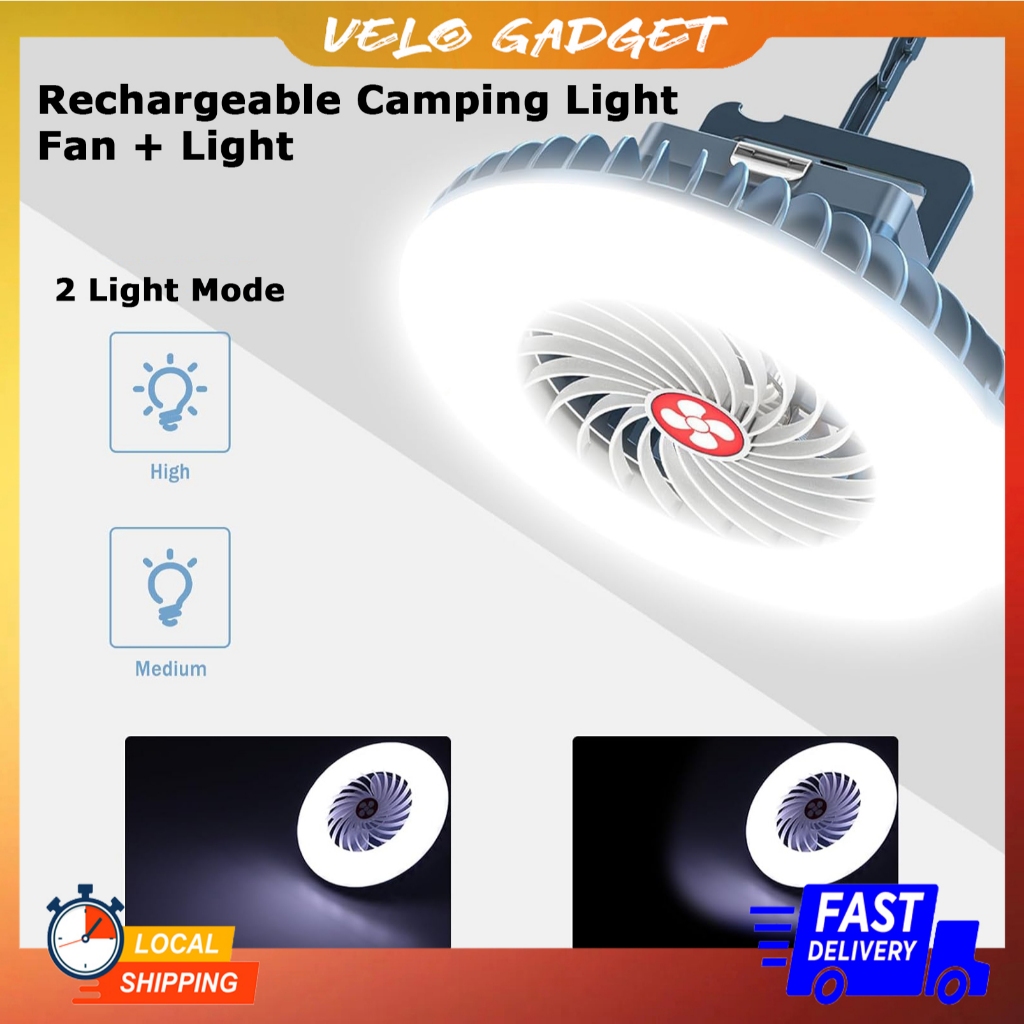 [Malaysia Stock] Rechargeable Fan Light Hanging Outdoor Camping Light ...