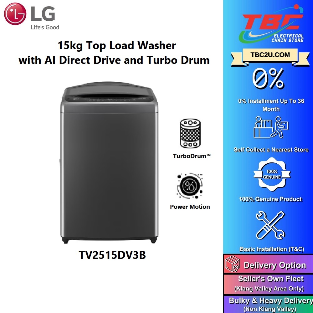LG 15kg Top Load Washer with AI Direct Drive™ and Turbo Drum | TV2515DV3B | Shopee Malaysia