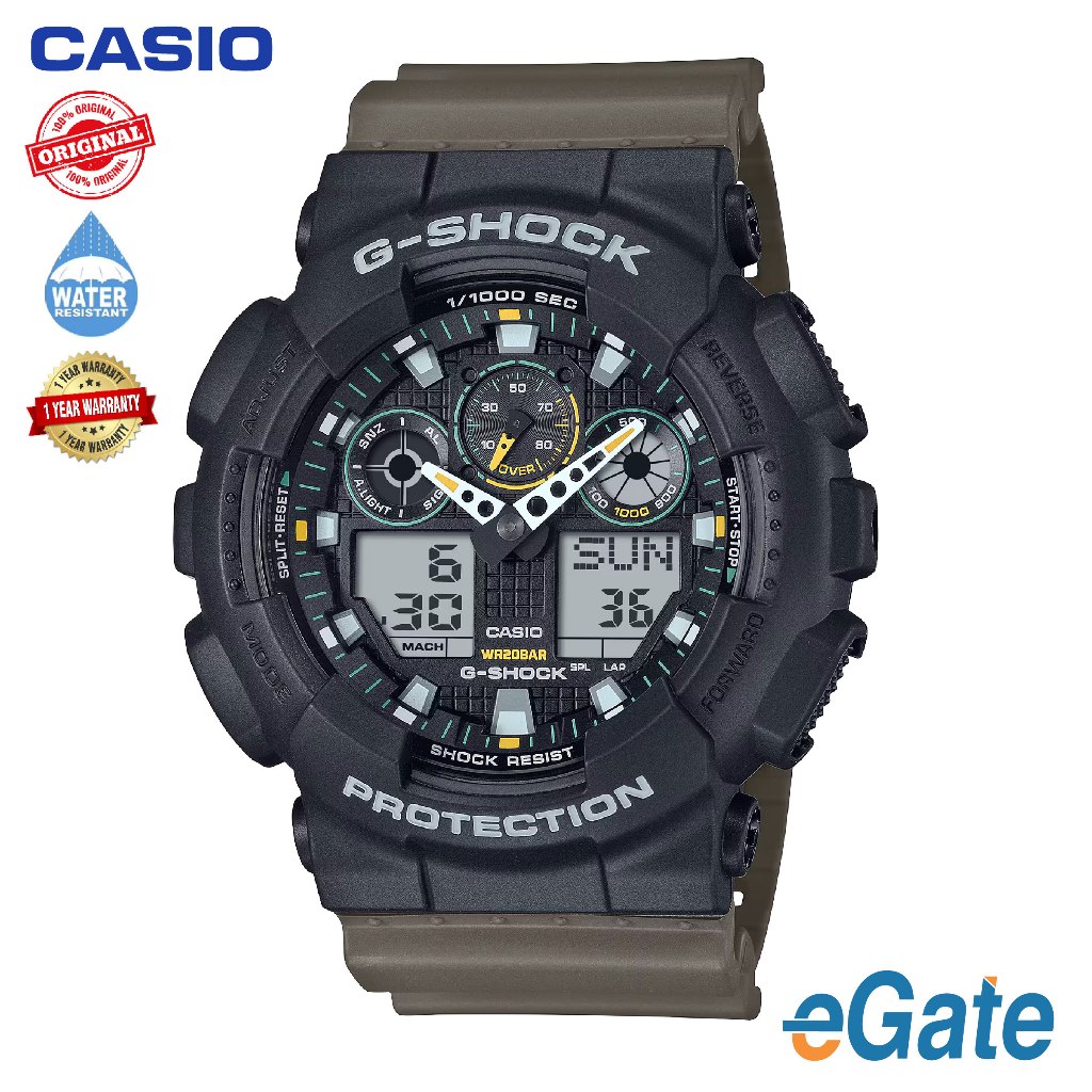 Casio G-Shock Two-Tone Utility Series GA-100TU-1A3DR Olive Green Resin Band Men Sports Watch GA ...