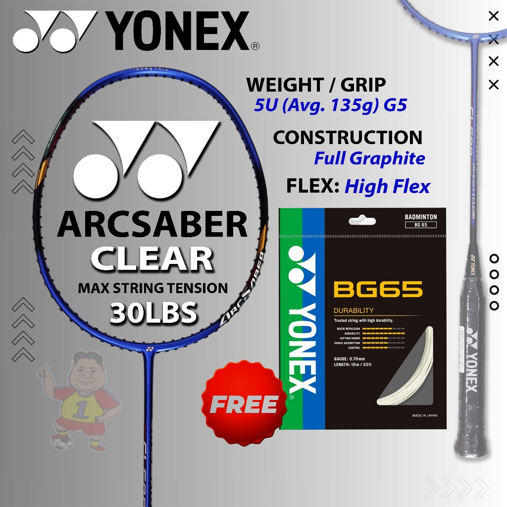 Yonex Badminton Racket Arcsaber Clear 5U Max Tension 30 lbs (Free ...
