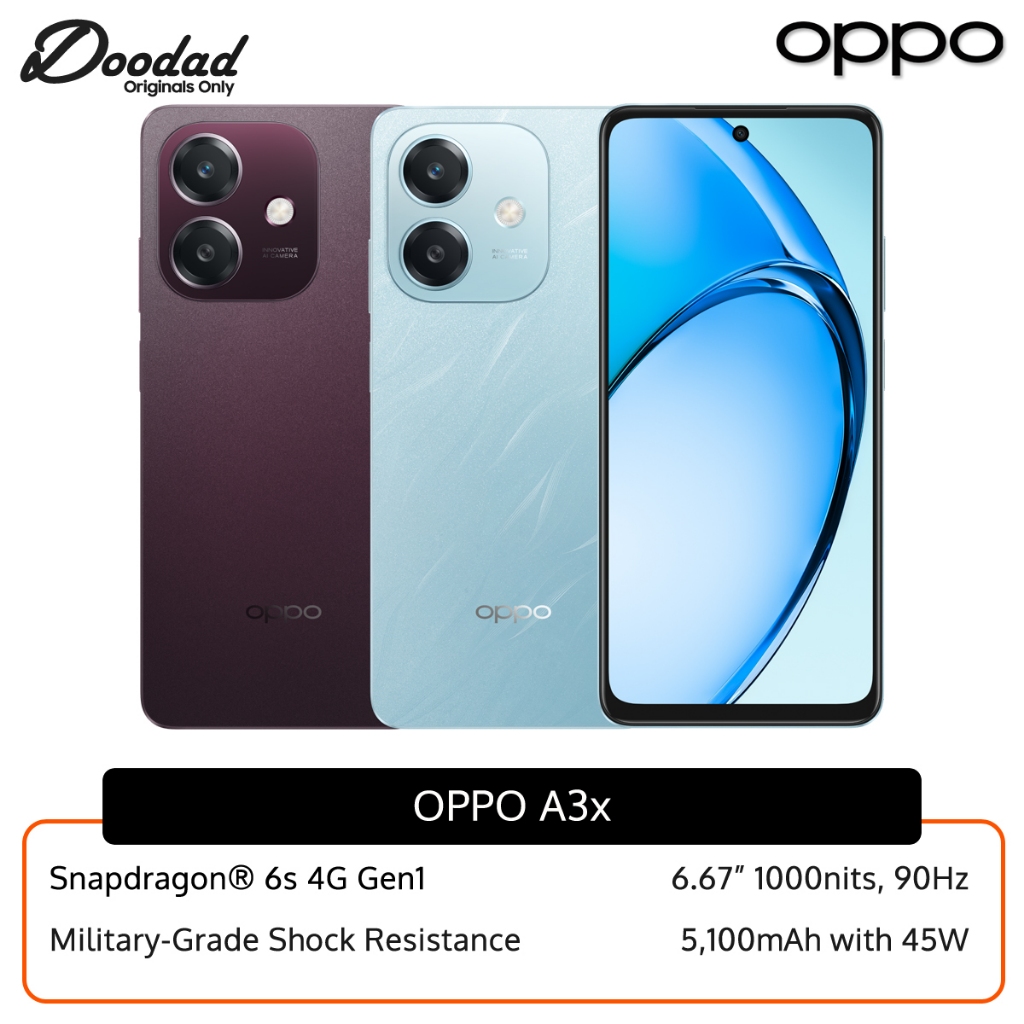OPPO A3x Snapdragon 6s 4G Gen1 4GB/6GB+128GB | Ocean Blue/Nebula Red 6.67" Android Smartphone ...