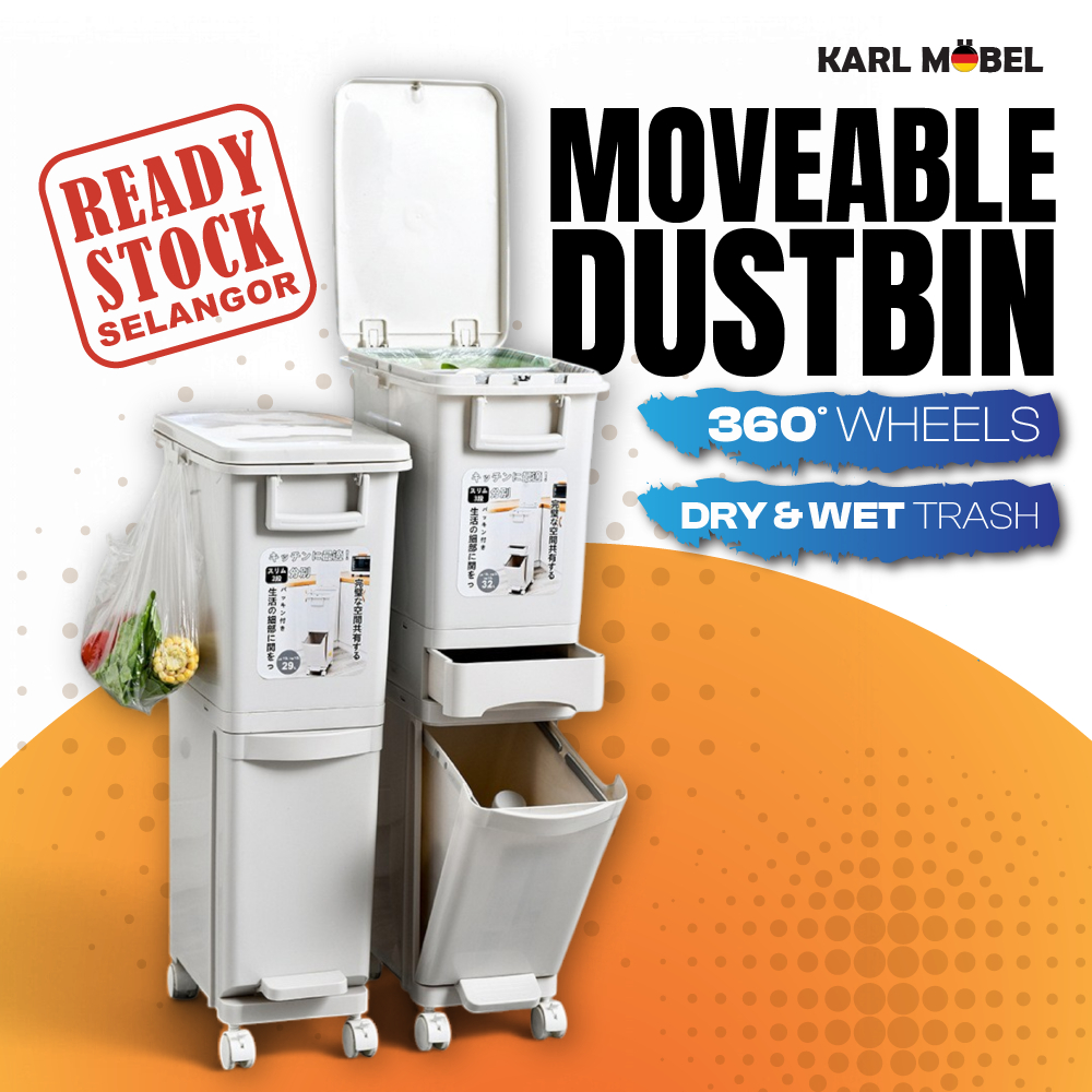 Dustbin Kitchen Moveable Rubbish Bin Tong sampah dapur bertutup tinggi ...
