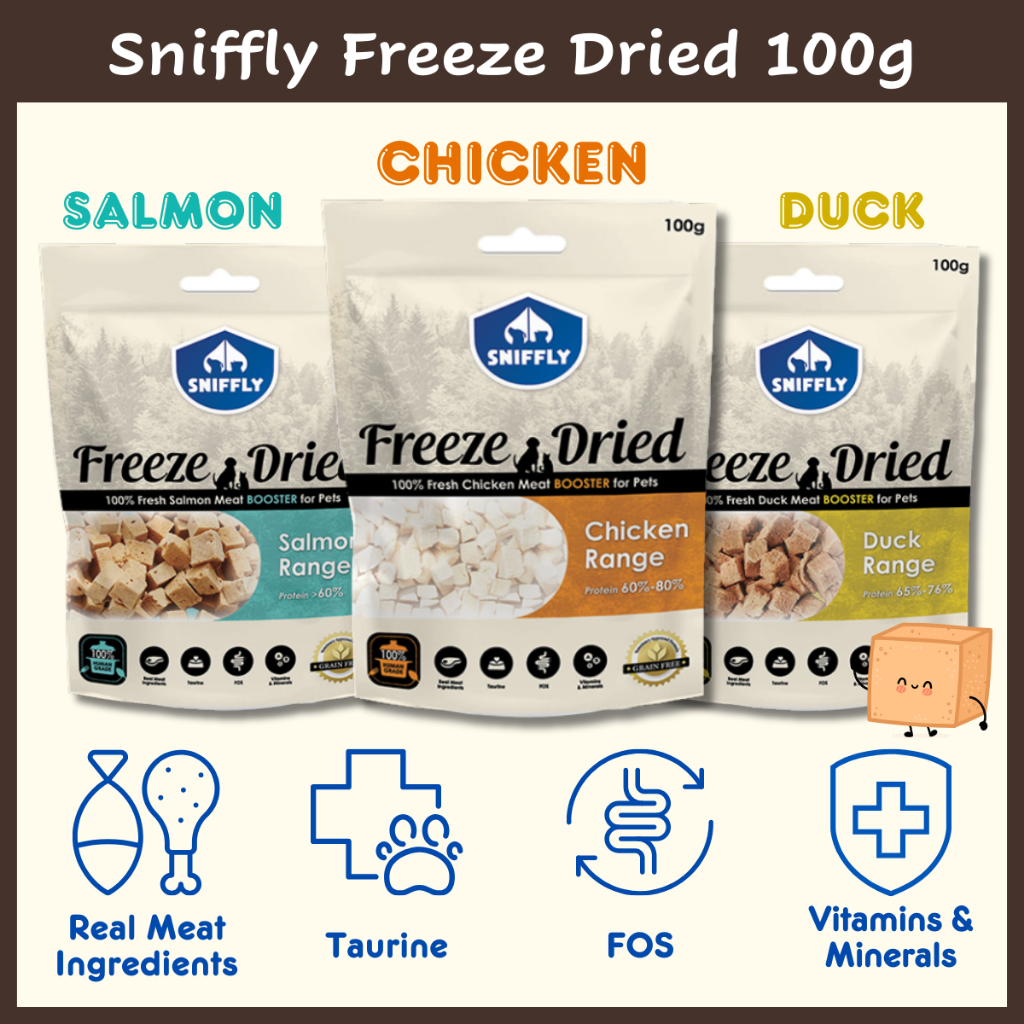Sniffly Booster Freeze Dried Cube 100g Chicken Duck Salmon Treats Gemuk ...