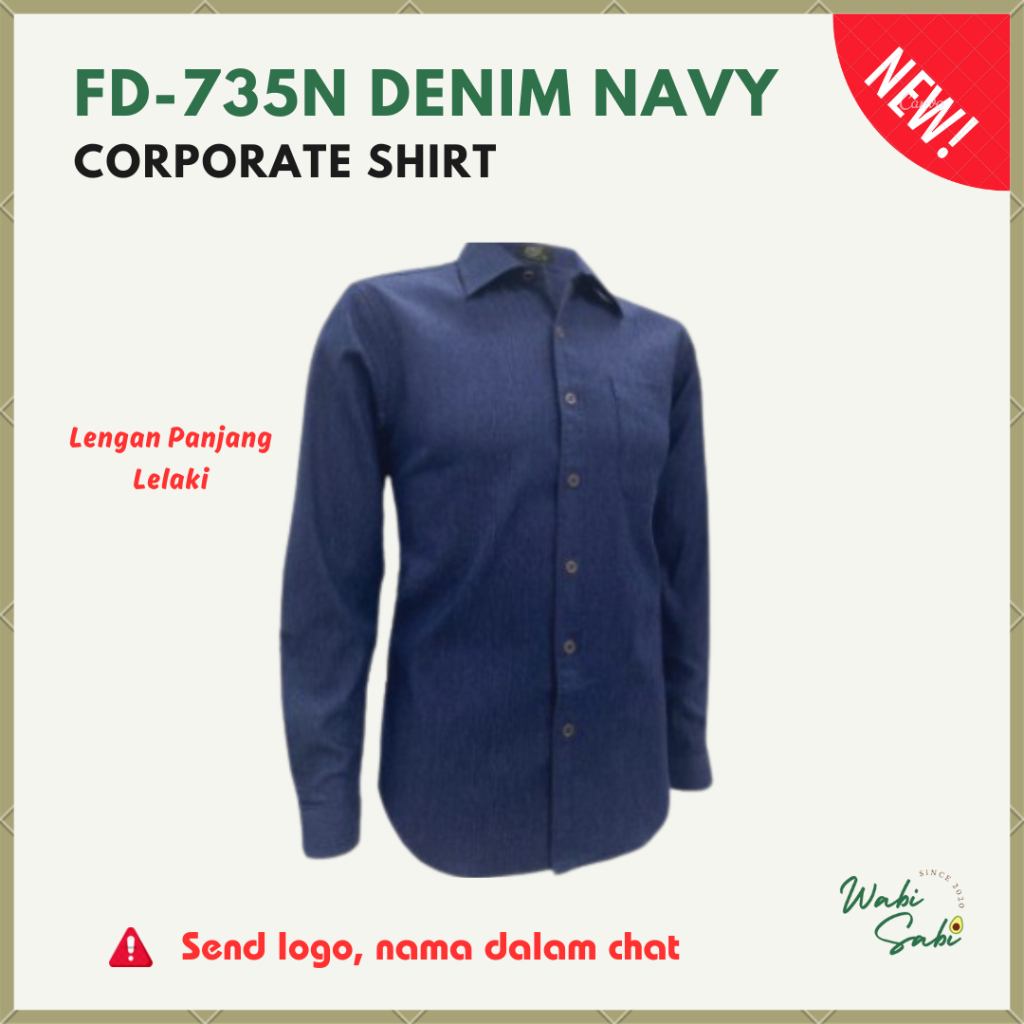 TERBARU Koperat LELAKI Lengan Panjang DENIM NAVY MR2 SULAM LOGO + NAMA ...