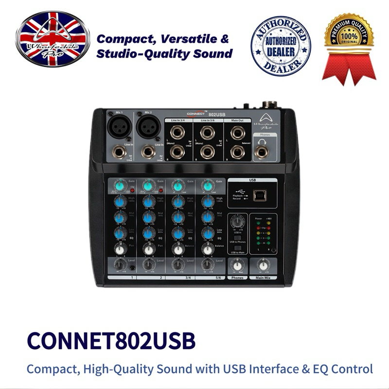 Wharfedale Connect 802 USB Mixer 6Channel 2XLR & 6x6.3mm Jack Compact ...