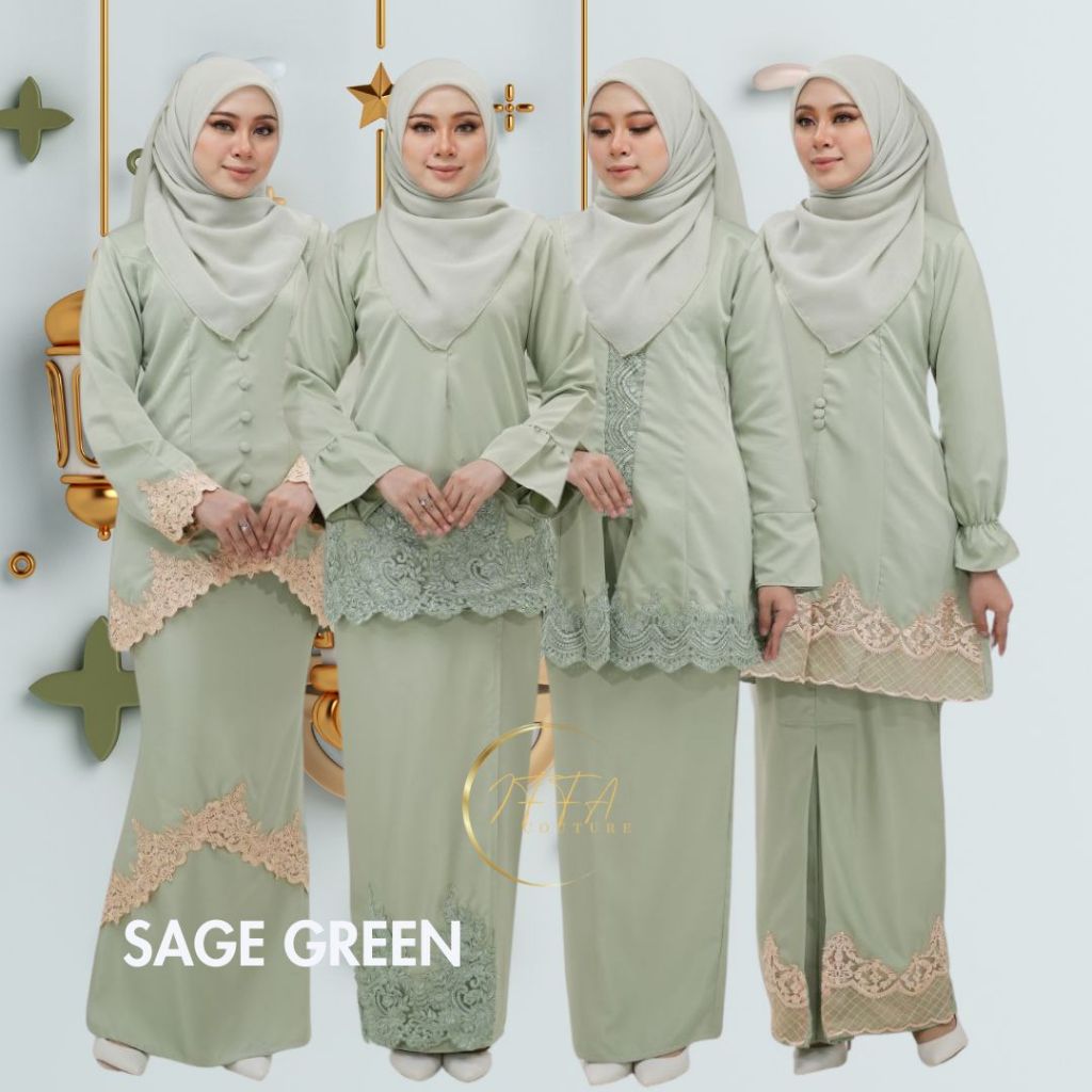 [sage green] Kurung Kebaya Moden Lace Nikah Tunang Raya Sedondon Ibu Anak 2025 | Shopee Malaysia