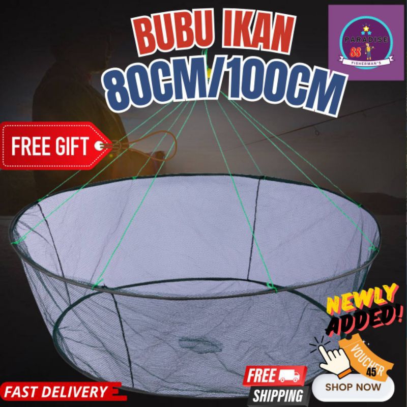 【Round Foldable】Bubu ikan fishing lifting net cage open folding lobster ...